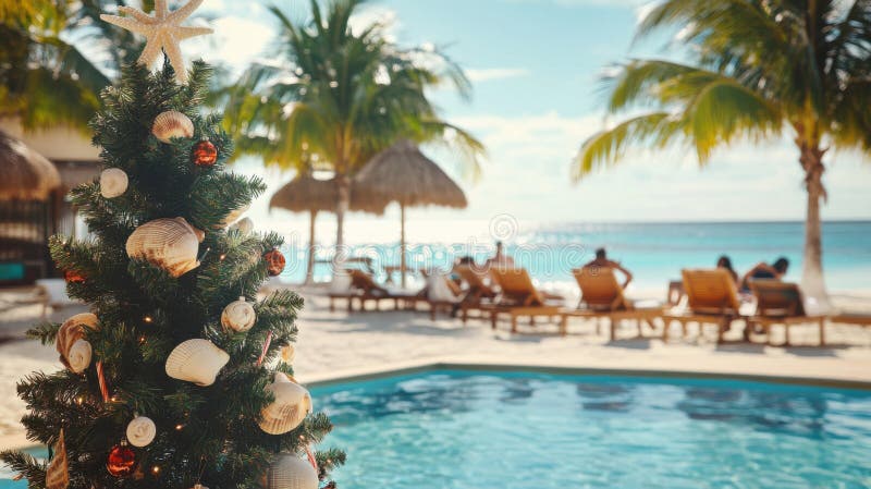 Christmas Tree by the Poolside in a Tropical Beach Resort Setting Stock ...