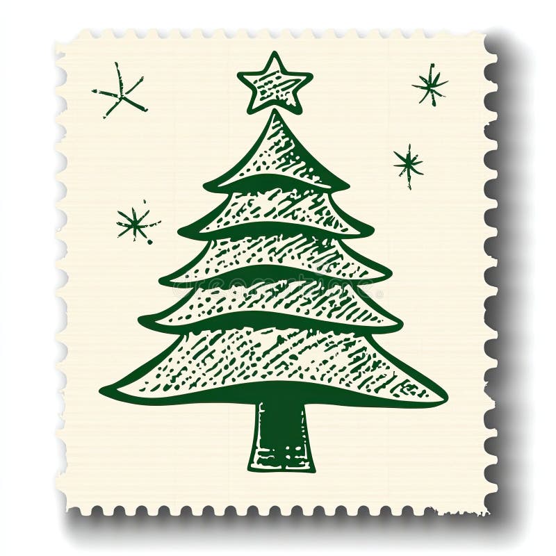 Christmas Tree Postage Stamp Stock Illustration - Illustration of ...