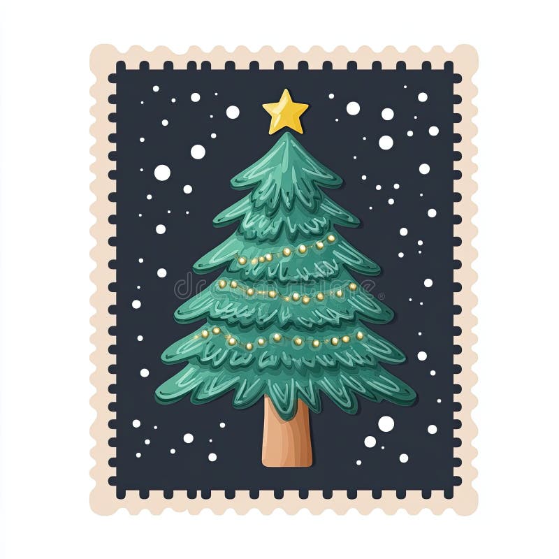 Christmas Tree Postage Stamp Stock Illustration - Illustration of ...