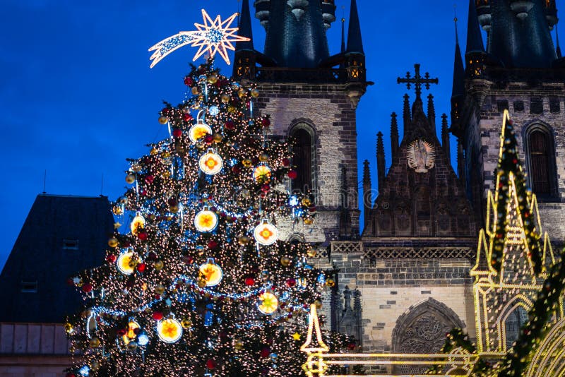 Christmas Tree on Prague Old Town Square Stock Photo - Image of ...