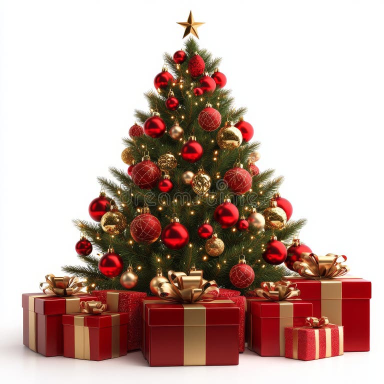 A Christmas Tree with Presents Centered on a Clear Backdrop Stock Photo ...