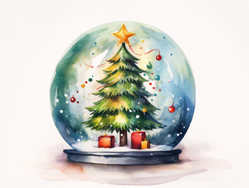 Christmas Tree with Christmas Presents Inside a Snow Globe. Stock ...
