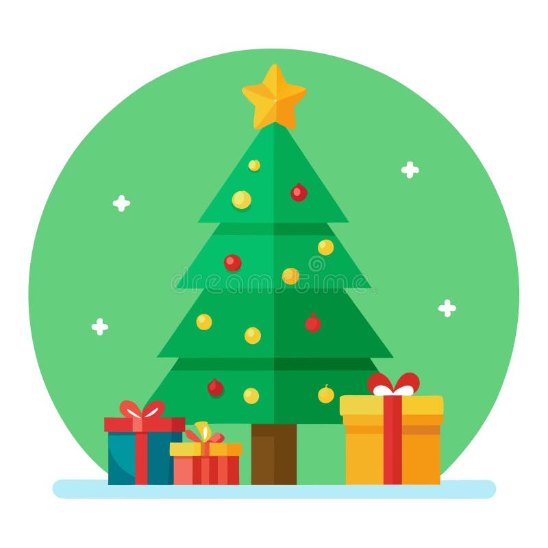 A Christmas Tree with Presents Under it in Front of a Green Wall. Stock ...