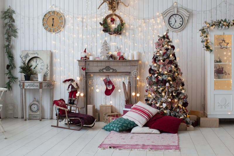 Christmas Tree in Red Color. Stock Photo - Image of tree, shiny: 209788896