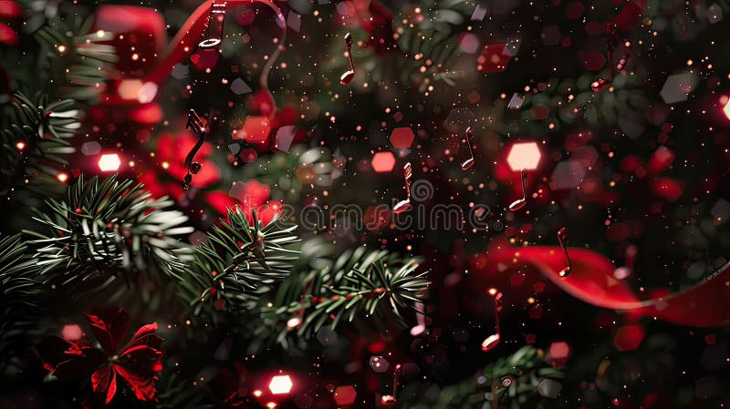 Christmas Tree with Red Ornaments and Music Notes Stock Image - Image ...