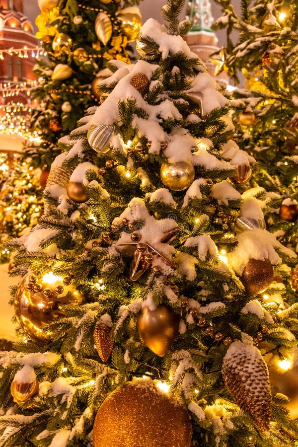 Christmas Tree on Red Square Stock Photo - Image of december, decor ...