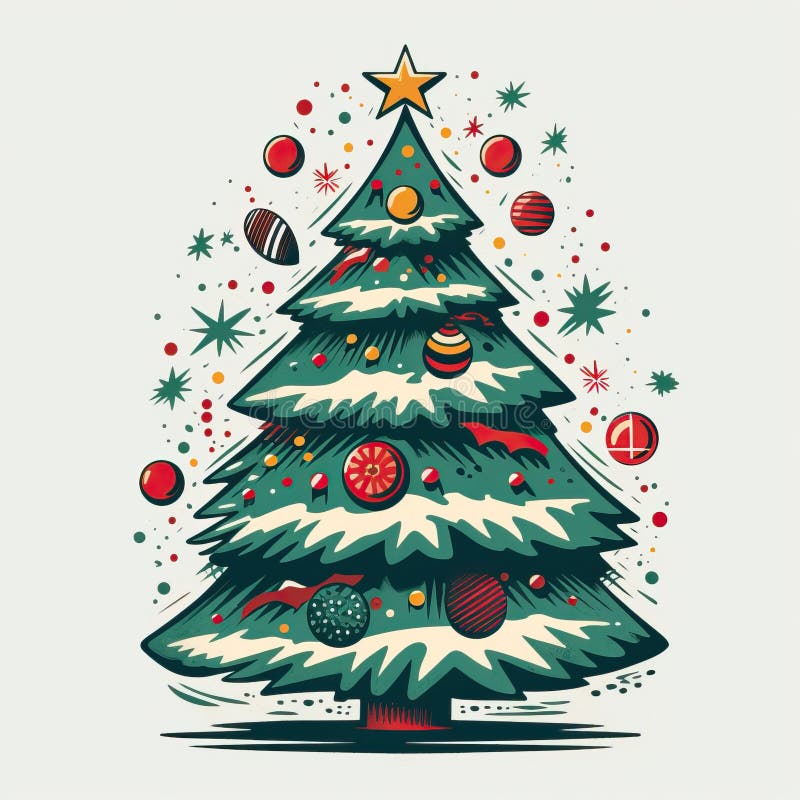 Christmas Tree Retro Style White Background High Quality Ai Generated ...
