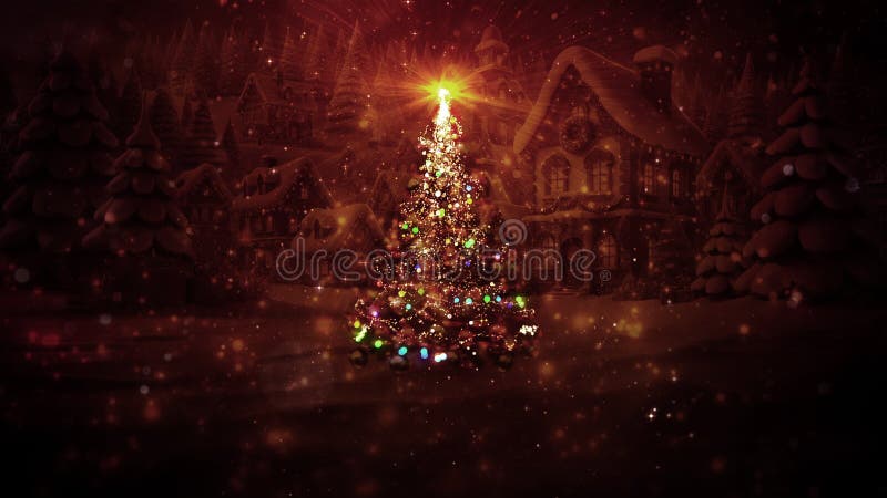 Christmas Tree Rotates with Particles on a Festive Background Stock ...