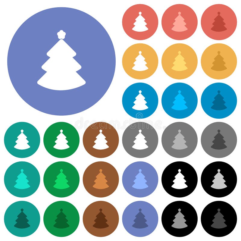 Christmas Tree Outline Flat Round Icons Stock Vector - Illustration of ...