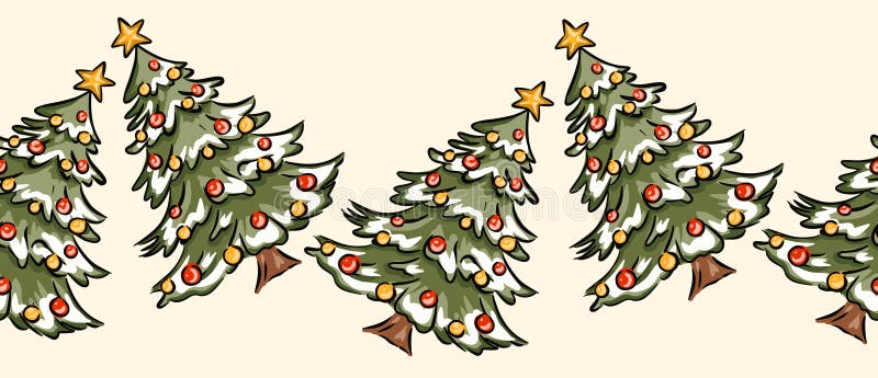 Christmas Tree Seamless Edging Border with Evergreen Trees Fir, New ...