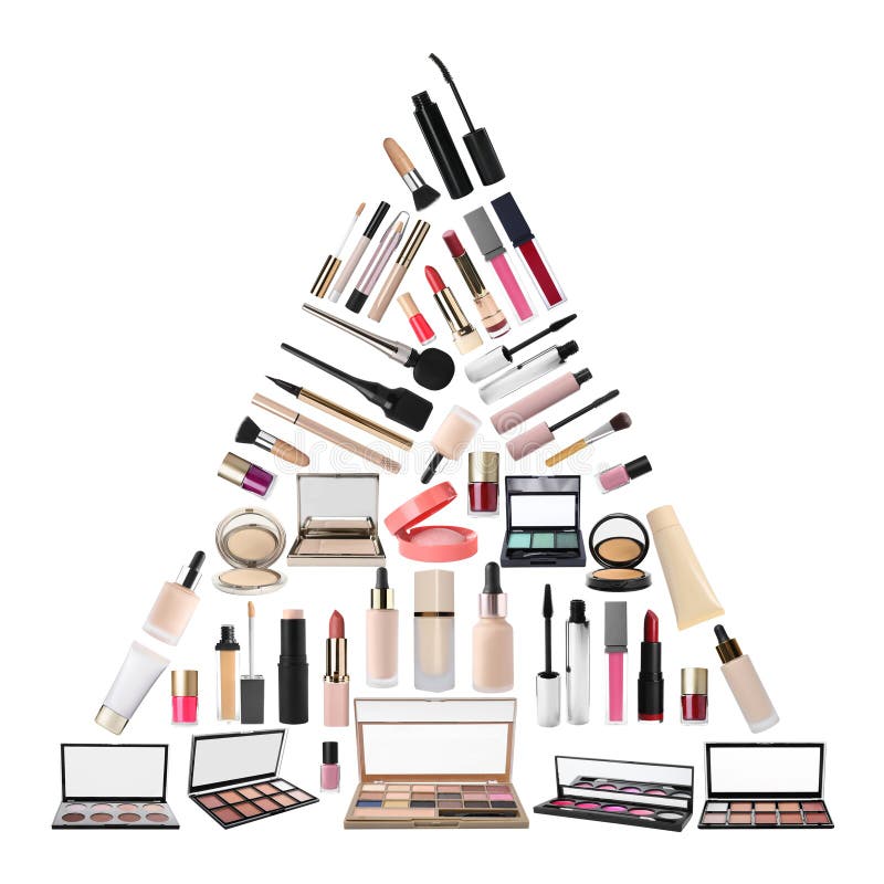 Christmas Tree Shape Made with Different Makeup Products on White ...