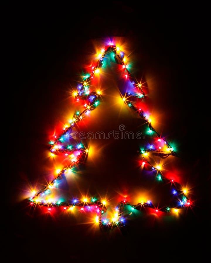 Christmas Tree Shape of Multicolor Garland Lights Stock Photo - Image ...