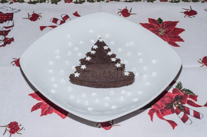 Christmas Tree Shaped Chocolate Cake with Sugar Stars Stock Image ...