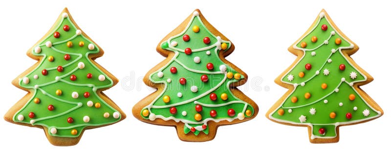 Christmas Tree Shaped Cookie Set on a White Background Stock ...
