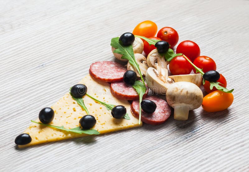 Christmas Tree Shaped Pizza with Cherry Tomatoes and Olives Stock Image ...
