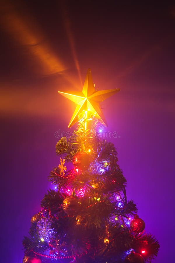 Christmas Tree with Shining Star Stock Photo - Image of gold, festive ...