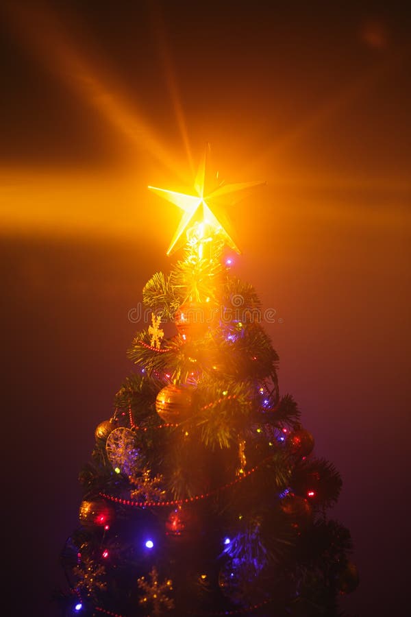 Christmas Tree with Shining Star Stock Image - Image of searchlight ...