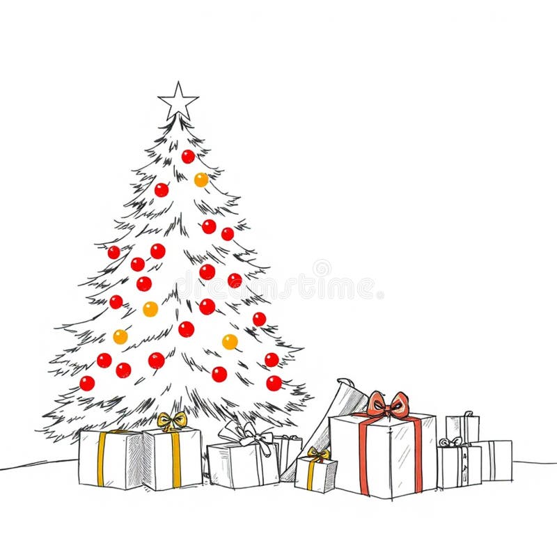 Christmas Tree Simple Sketch Stock Photo - Image of sketch, drawing ...