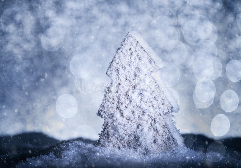 Christmas Tree with Snow in Blue Light Stock Illustration ...