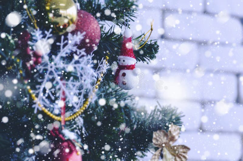 Christmas Tree with Snow Fall Stock Image - Image of beautiful ...