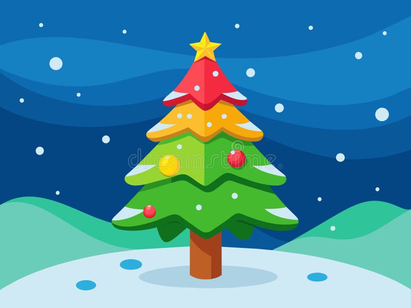 Christmas Tree with Snow. Flat Cartoon Illustration Stock Illustration ...