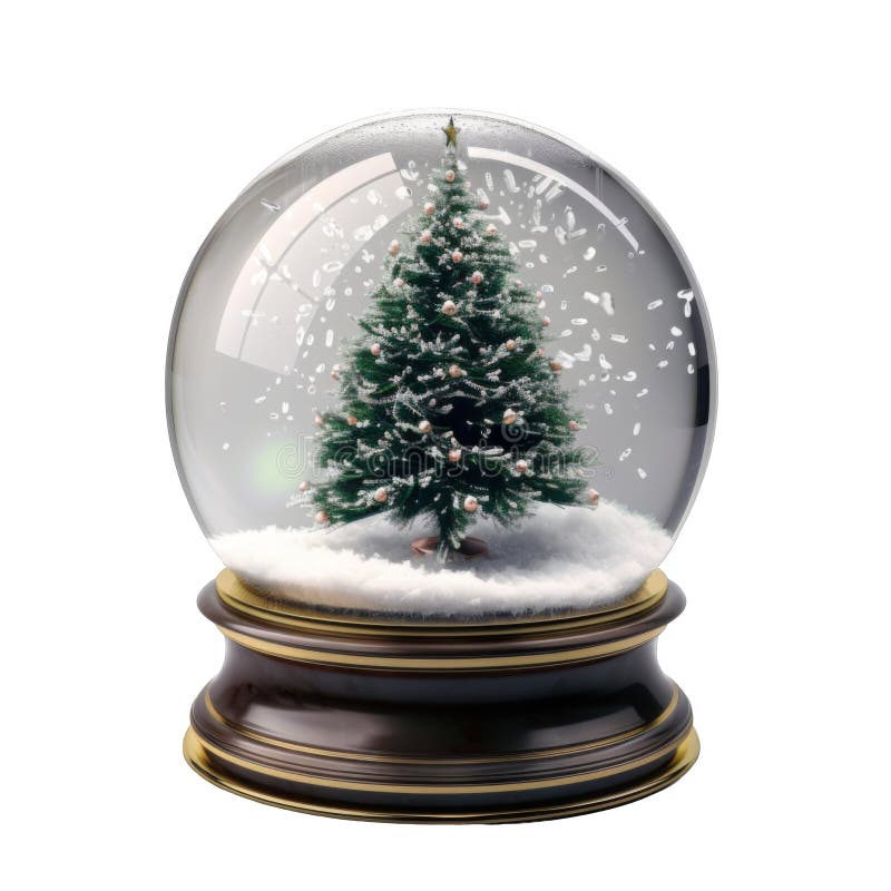 A Christmas Tree Snow Globe with Golden Accents Stock Illustration ...