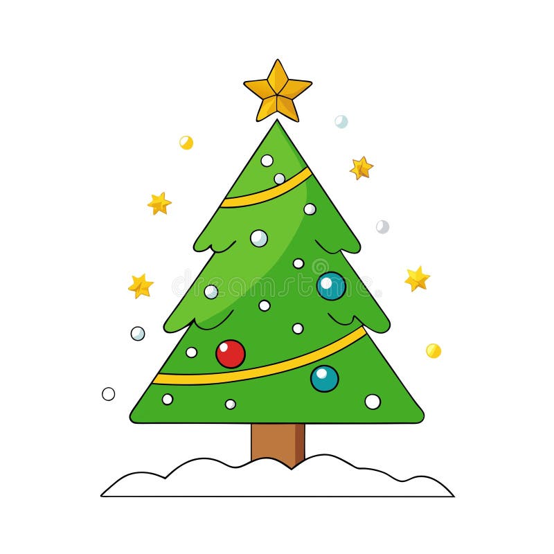 Christmas Tree and Snow. Christmas Tree with Golden Star. Xmas Stock ...