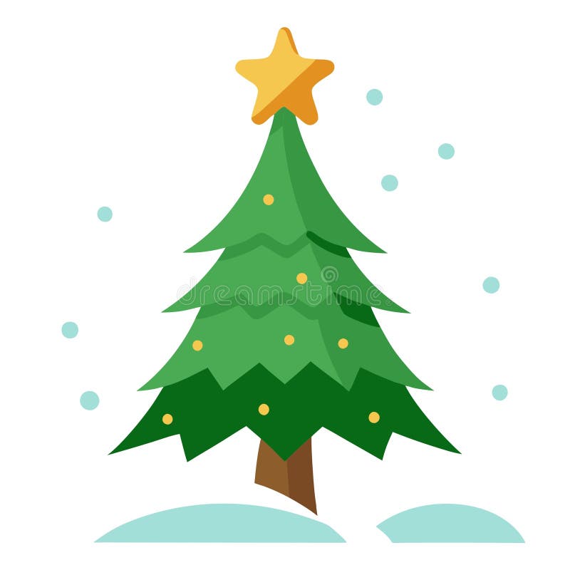 Christmas Tree and Snow. Christmas Tree with Golden Star. Xmas Stock ...