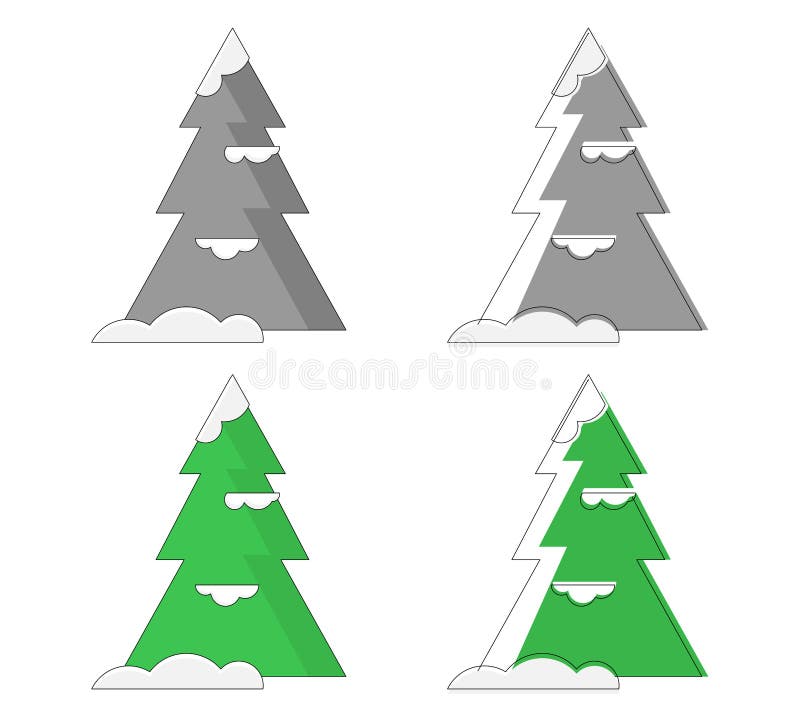 Christmas Tree with Snow. Two Different Styles, Black and White Version ...