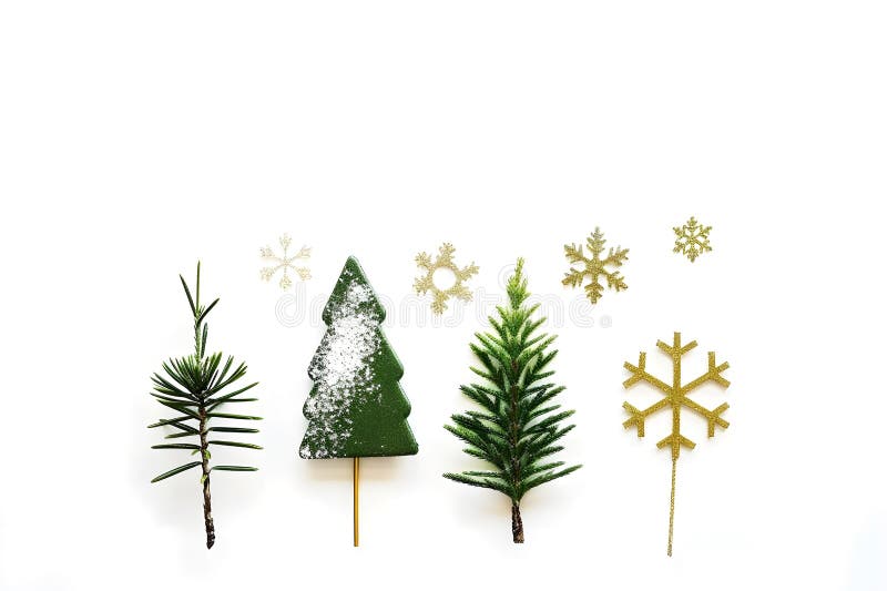 Christmas Tree and Snowflake Decorations Arranged in a Minimalist Style ...