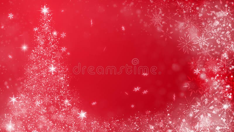 Christmas Tree and Snowflakes Falling Particle, Red Background Stock ...