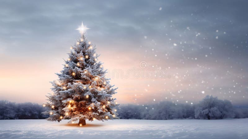 Christmas Tree on a Snowy Field. Christmas Background Stock Vector ...