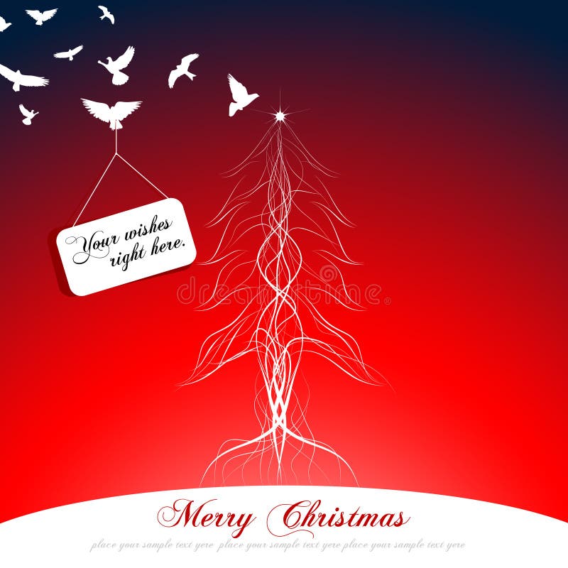 Christmas Tree and Some Flying Birds with Banner Stock Vector ...