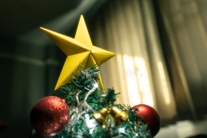 Christmas Tree with Star Topper Stock Image - Image of green, interior ...