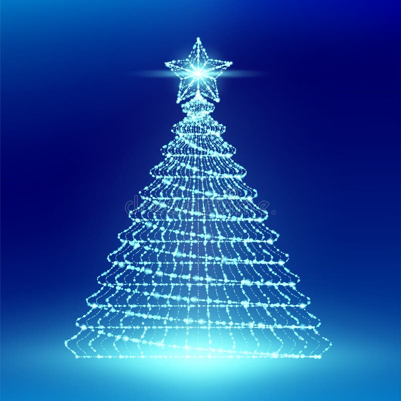 Christmas Tree with Star Wireframe Polygon Bokeh Light Frame Structure ...