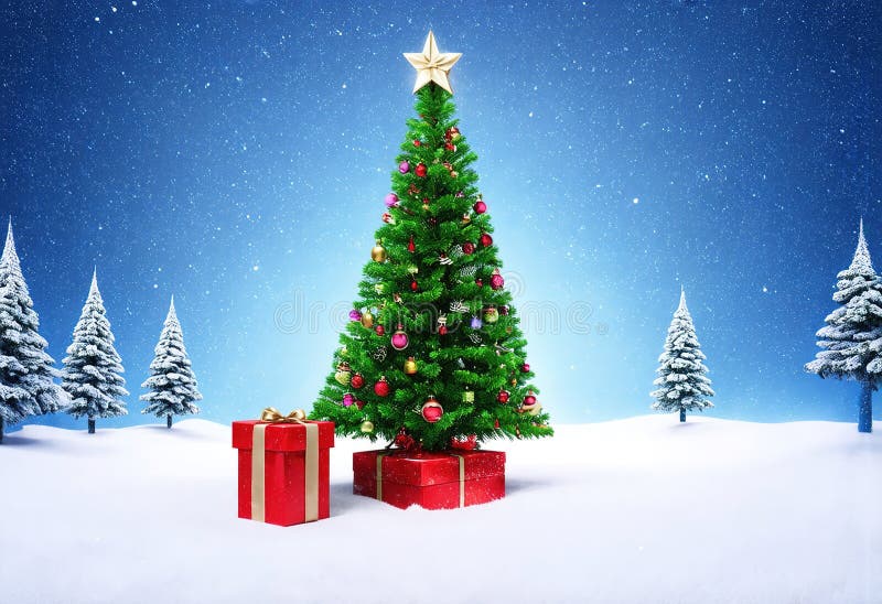 Christmas Tree Surround by Snow with Presents Around Wallpaper at 24-9 ...