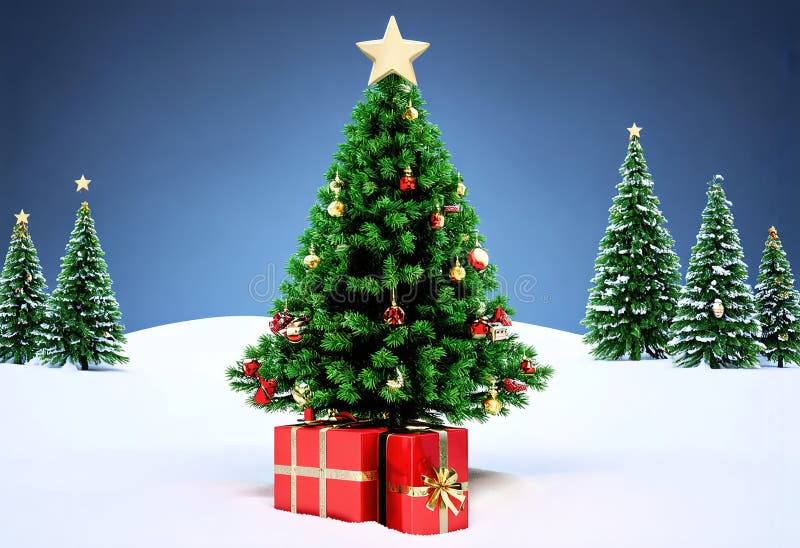 Christmas Tree Surround by Snow with Presents Around Wallpaper at 24-9 ...