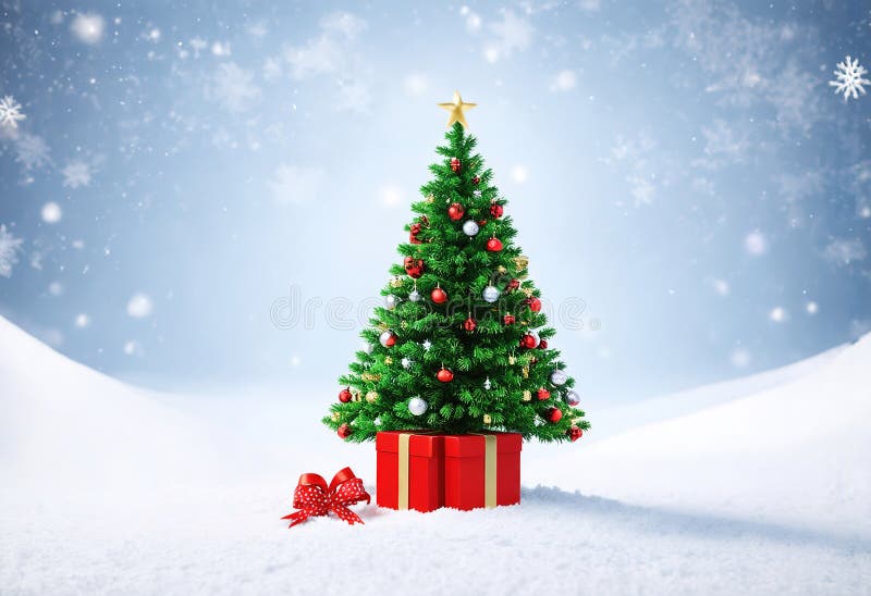 Christmas Tree Surround by Snow with Presents Around Wallpaper at 24-9 ...