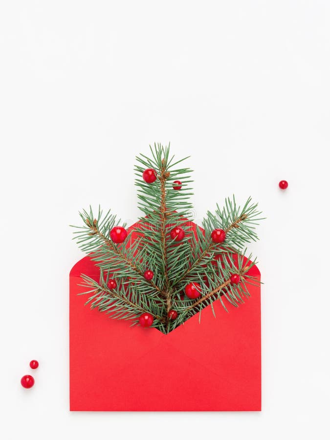 Christmas Tree Symbol in Red Envelope on White Background. Stock Image ...