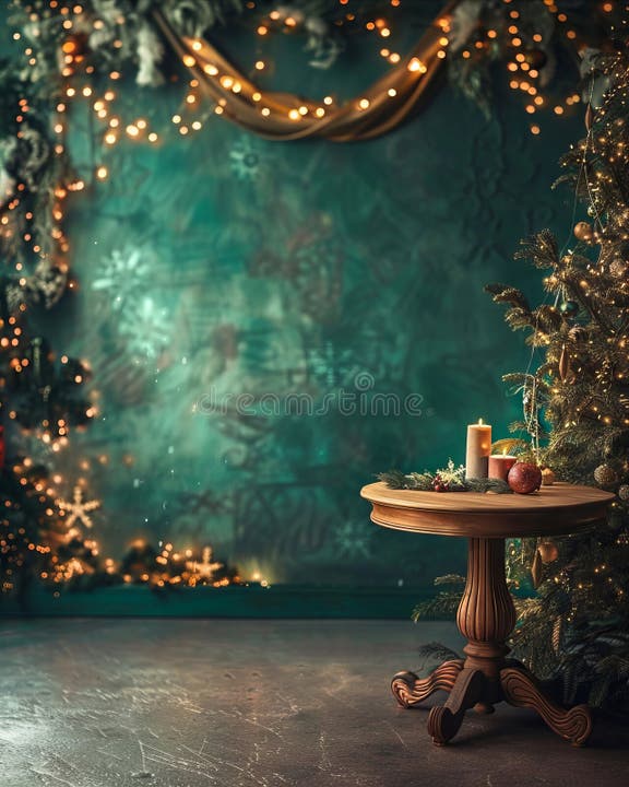 A Christmas Tree and Table in an Empty Room Stock Image - Image of ...