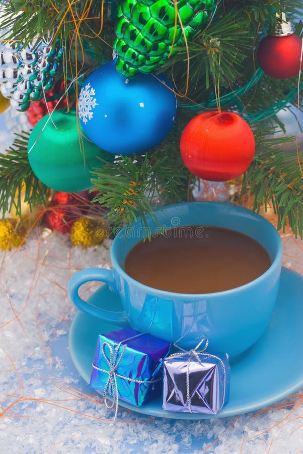 Christmas tree and tea cup stock photo. Image of ball - 7149434