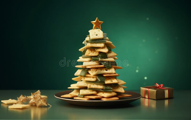 Christmas Tree-Themed Stack of Cheese and Crackers. Generative AI Stock ...