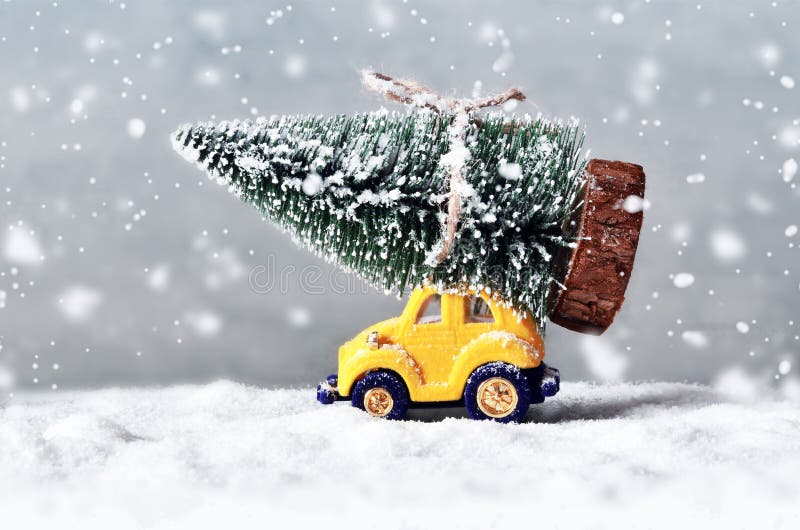 Christmas Tree on Toy Car. Christmas Holiday Celebration Concept Stock ...