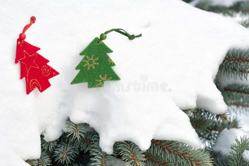 Christmas tree toy in snow stock image. Image of place - 35334357
