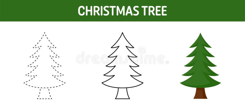 Christmas Tree Tracing and Coloring Worksheet for Kids Stock Vector ...