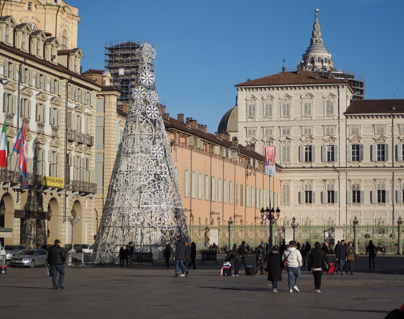 Christmas tree in Turin editorial stock photo. Image of xmas - 107090798