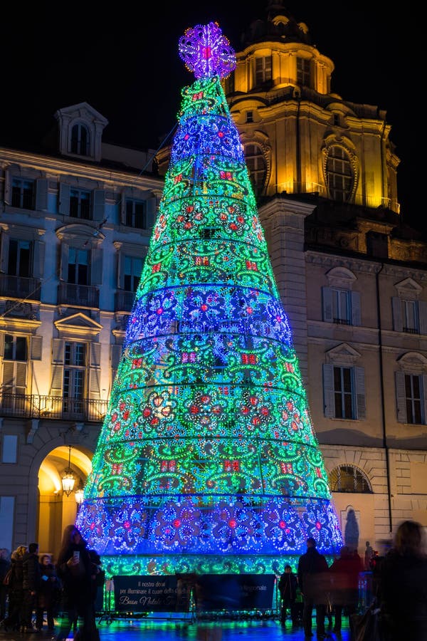 Christmas Tree in Turin editorial stock image. Image of castello - 47721844