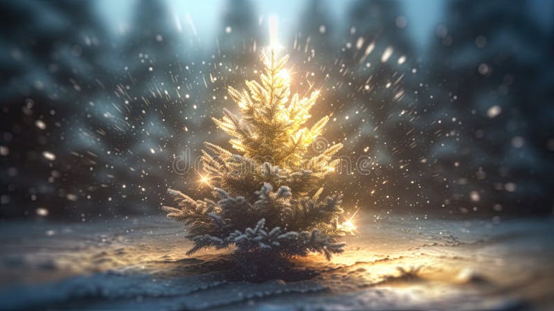 Christmas Tree Under Snow in Sunshine Stock Illustration - Illustration ...