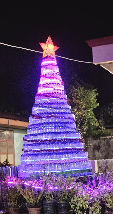 Christmas Tree from Used Plastic Bottles Stock Image - Image of bottles ...