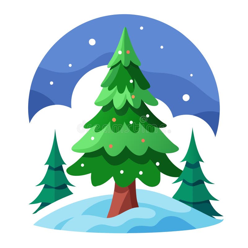 Christmas Tree in the Wild with Snow and Pine Trees. Stock Vector ...
